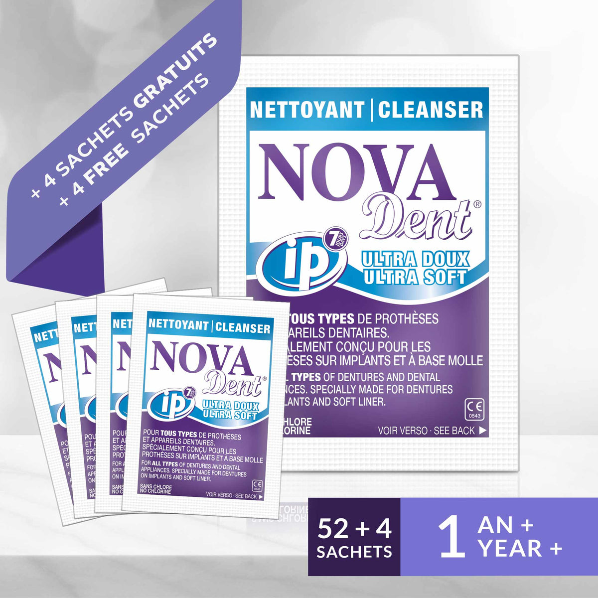 Novadent iP Ultra Doux 1 an plus 4 sachets GRATUITS - Nettoyant pour p